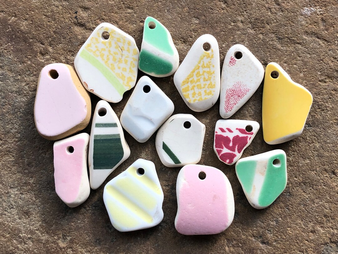 Ceramic BEACH POTTERY Charms ~ Multi Color Beach Glass Pendants Charms ...