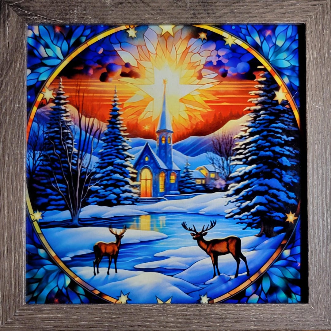 Snowy Church Scene Backlit Glass Shadowbox - Etsy