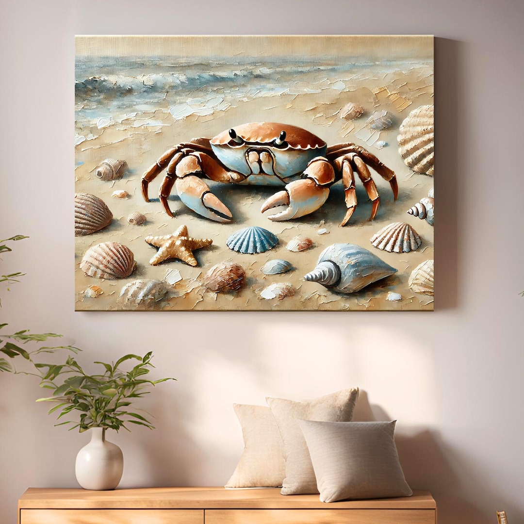 Crab Canvas Wall Art - Coastal Beach Nautical Painting - Ocean-inspired ...