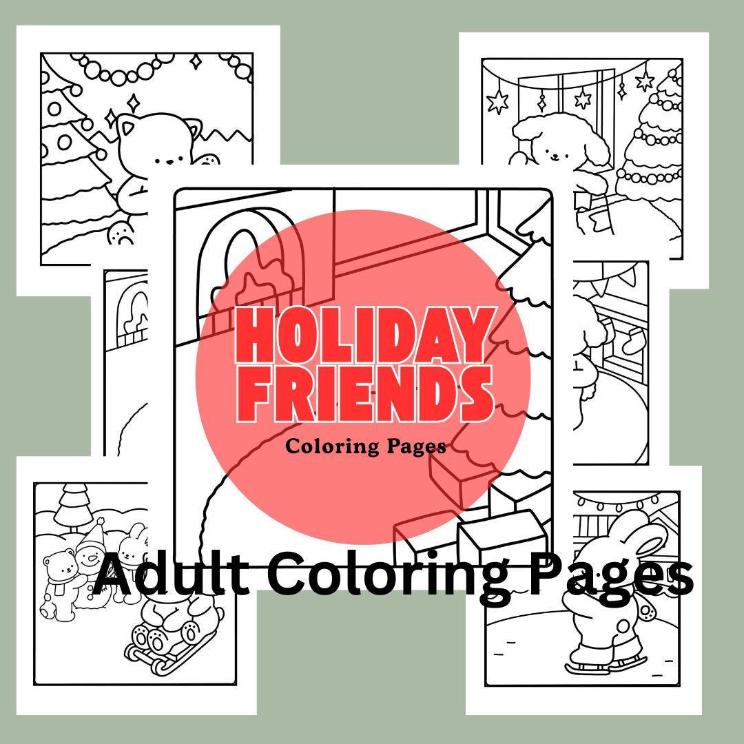 Holiday Friends Coloring Pages, Christmas Adult Coloring Pages, Bold ...