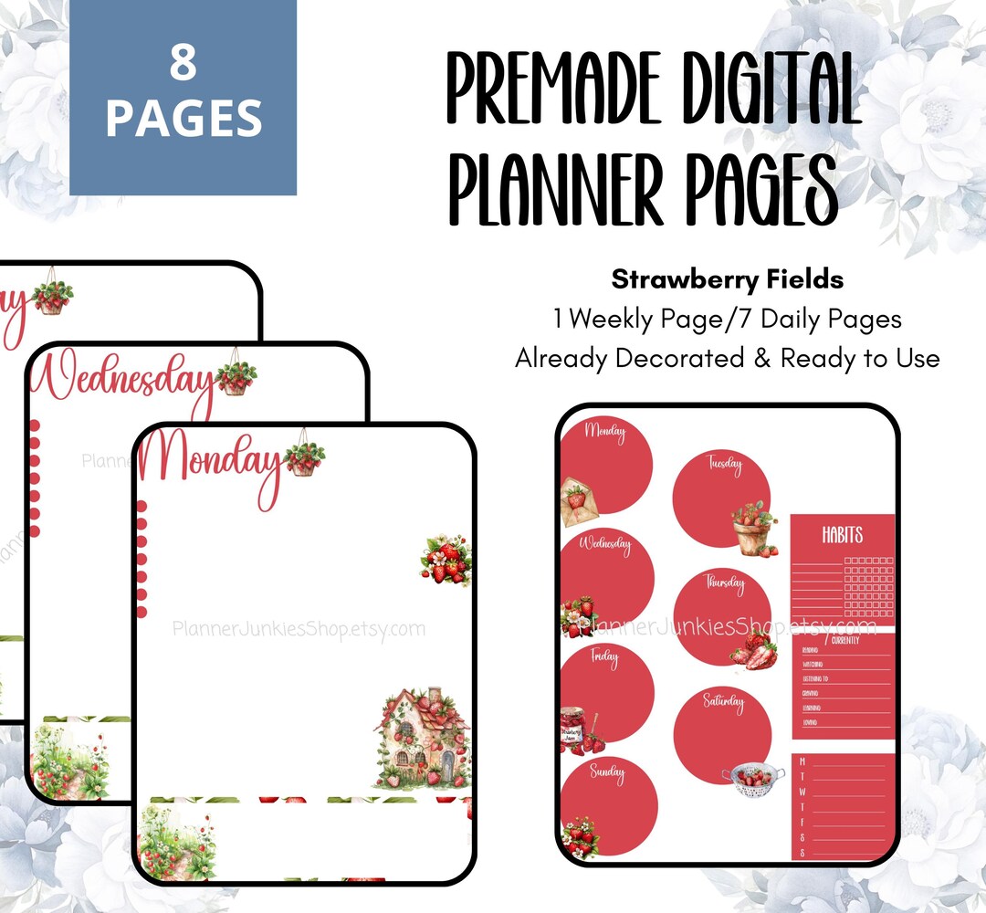 STRAWBERRY FIELDS Digital Planner Daily Calendar Pages, Digital Planner ...