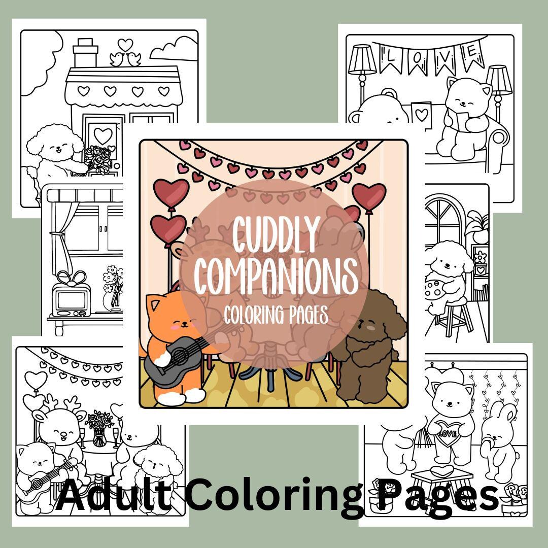 Valentine Coloring Pages, Cuddly Companions Coloring Pages, Adult ...