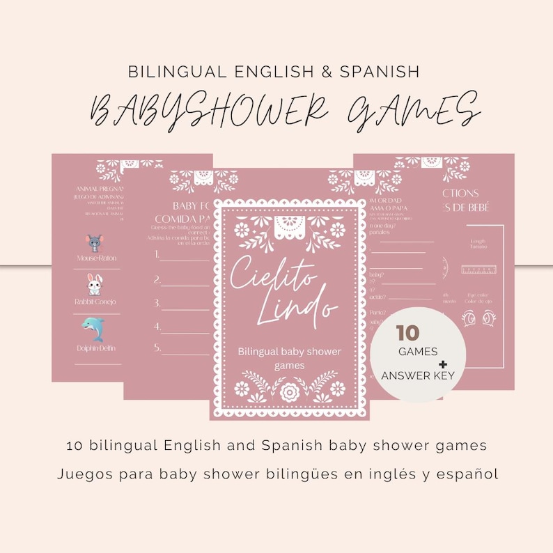 Pink Cielito Lindo Bilingual Baby Shower Games | Spanish English ...