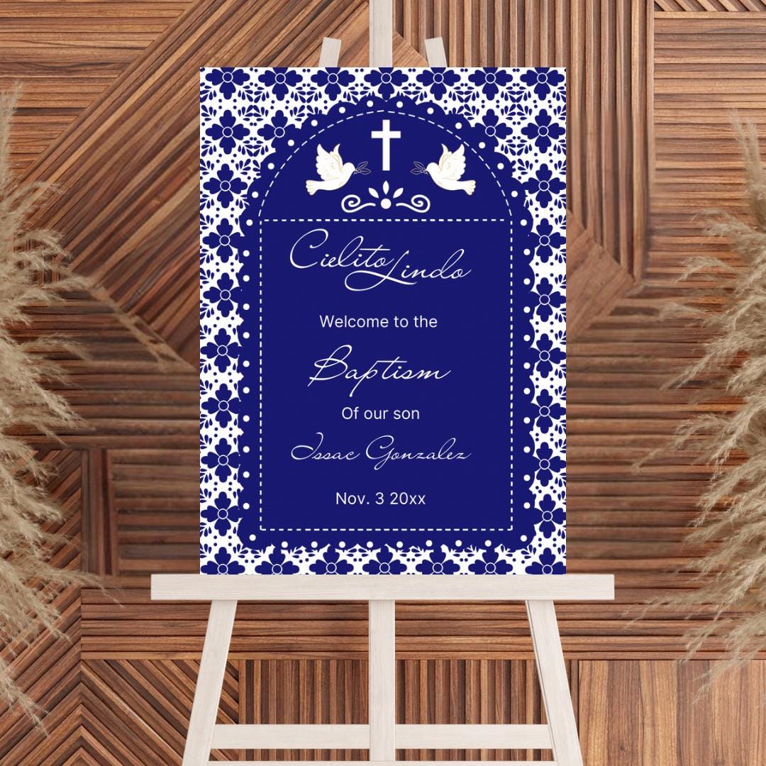 Blue Cielito Lindo Welcome Sign, Baptism Welcome Sign, Talavera, Papel ...