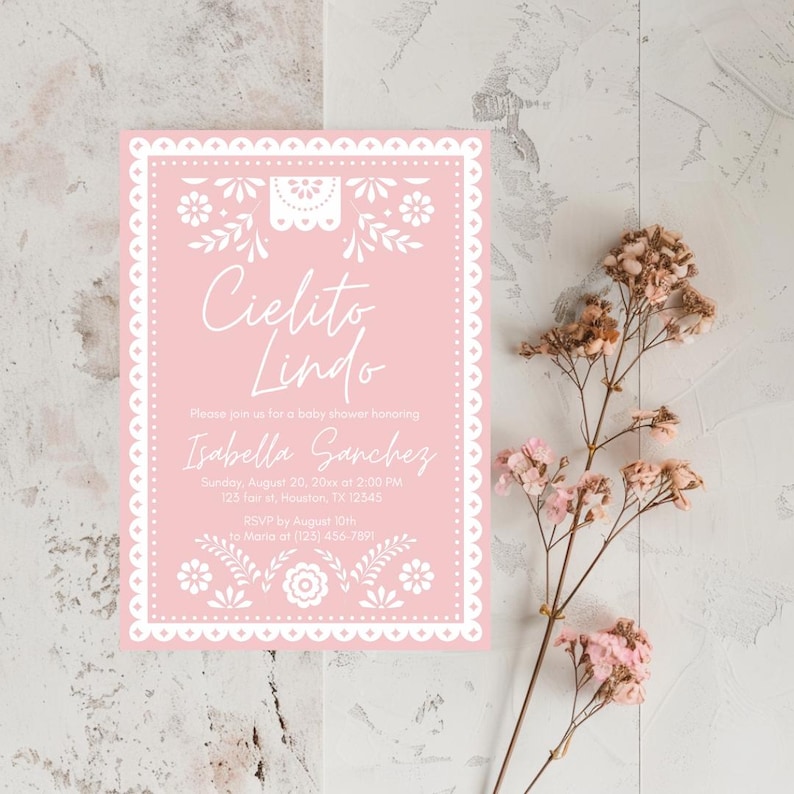 Invitación para baby shower de Cielito lindo en color rosa ruborizado ...