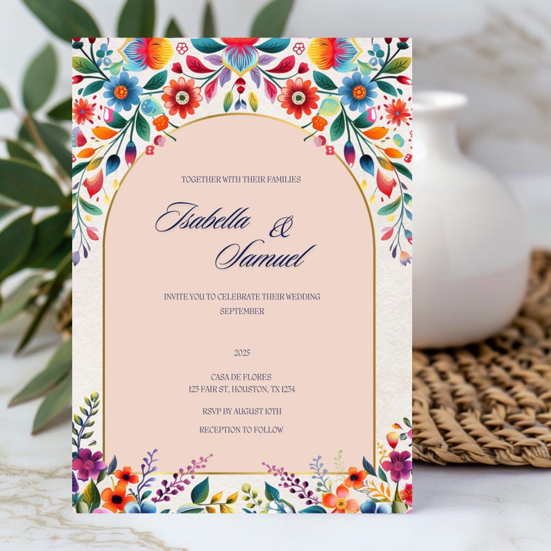 Mexican Floral Wedding Invitation Bundle: Editable Canva Template ...