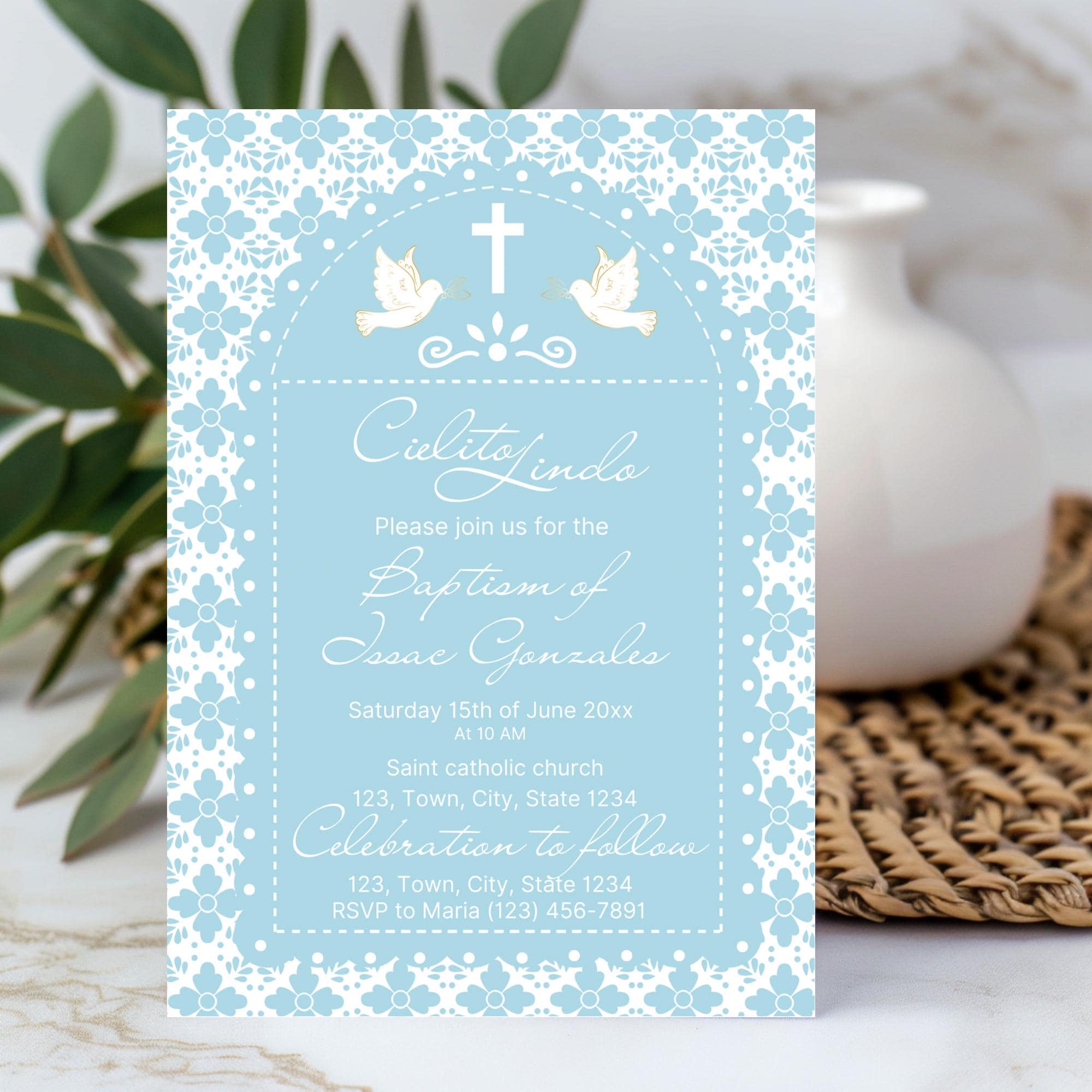 Light Blue Cielito Lindo Bautizo Invitation,papel Picado Baptism ...