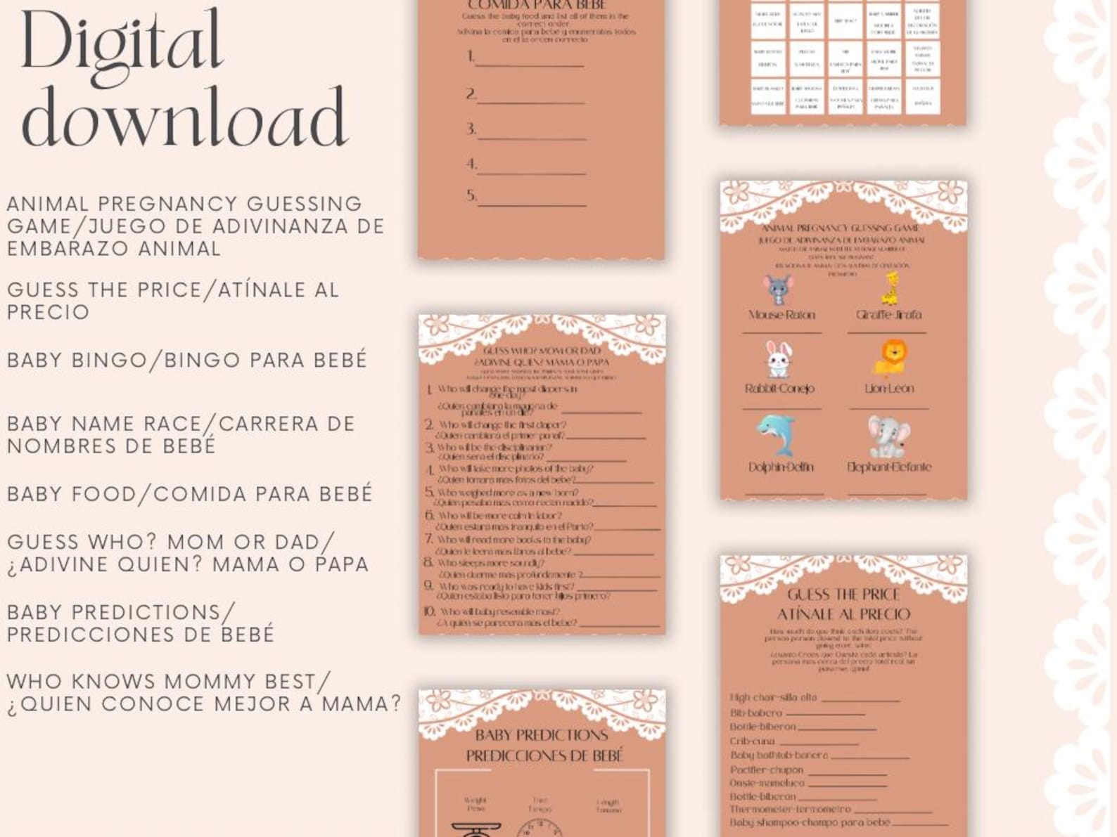 Cielito Lindo Baby Shower Games: Bilingual, Editable (digital Download ...