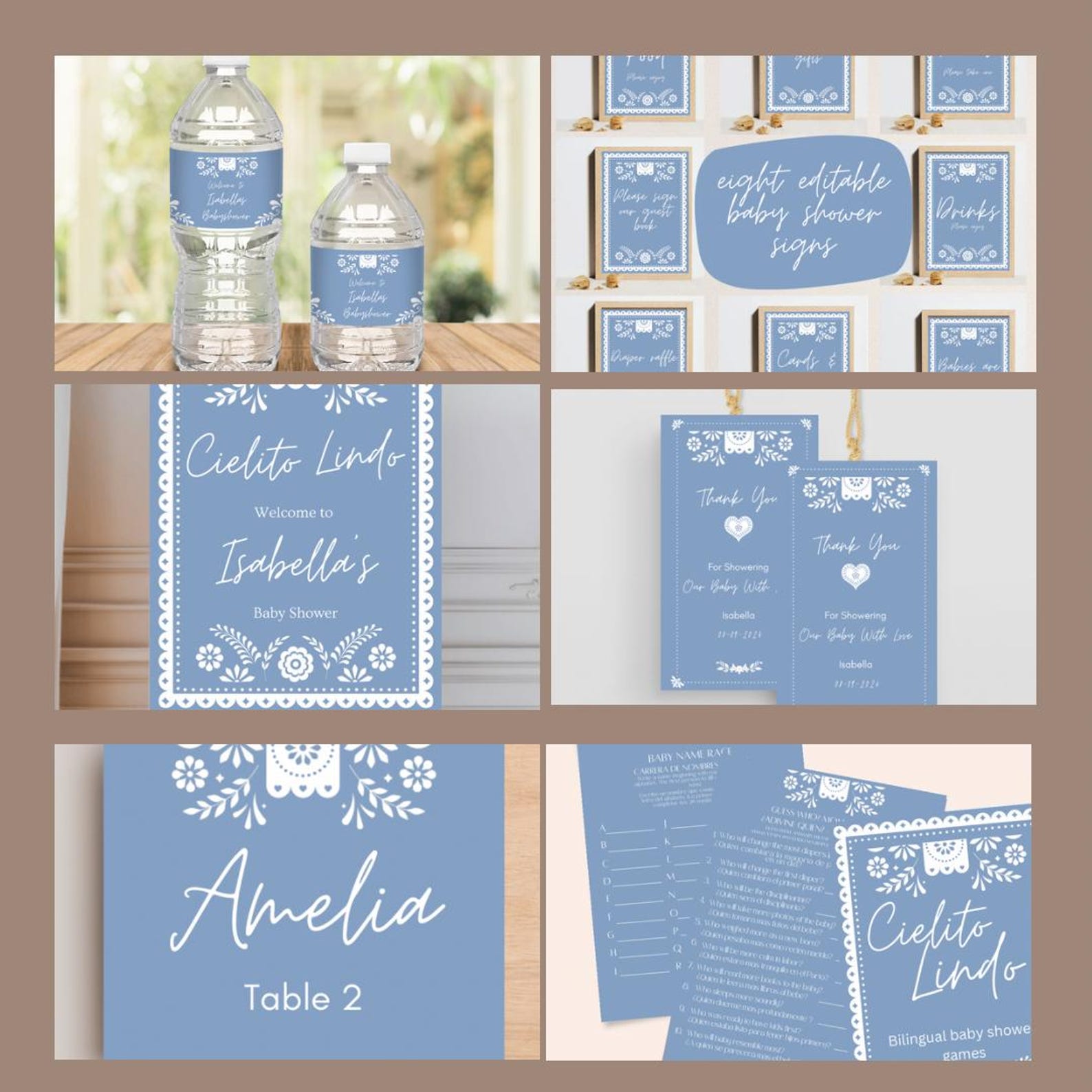 Dusty Blue Cielito Lindo Baby Shower Decor Bundle (canva Template) - Etsy
