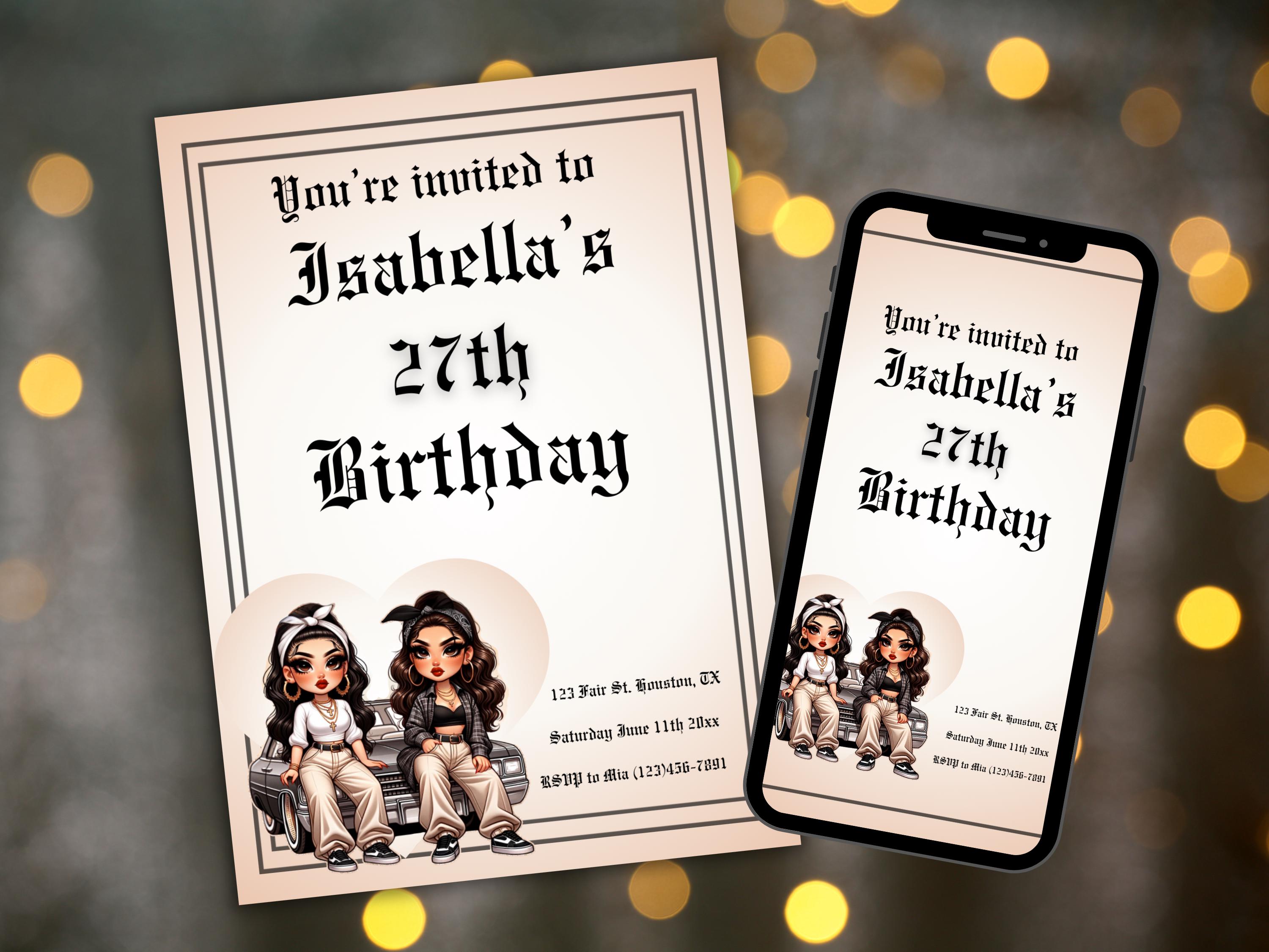 Chola Birthday Invitation, Chola Party Invitation, Chola Theme Party ...