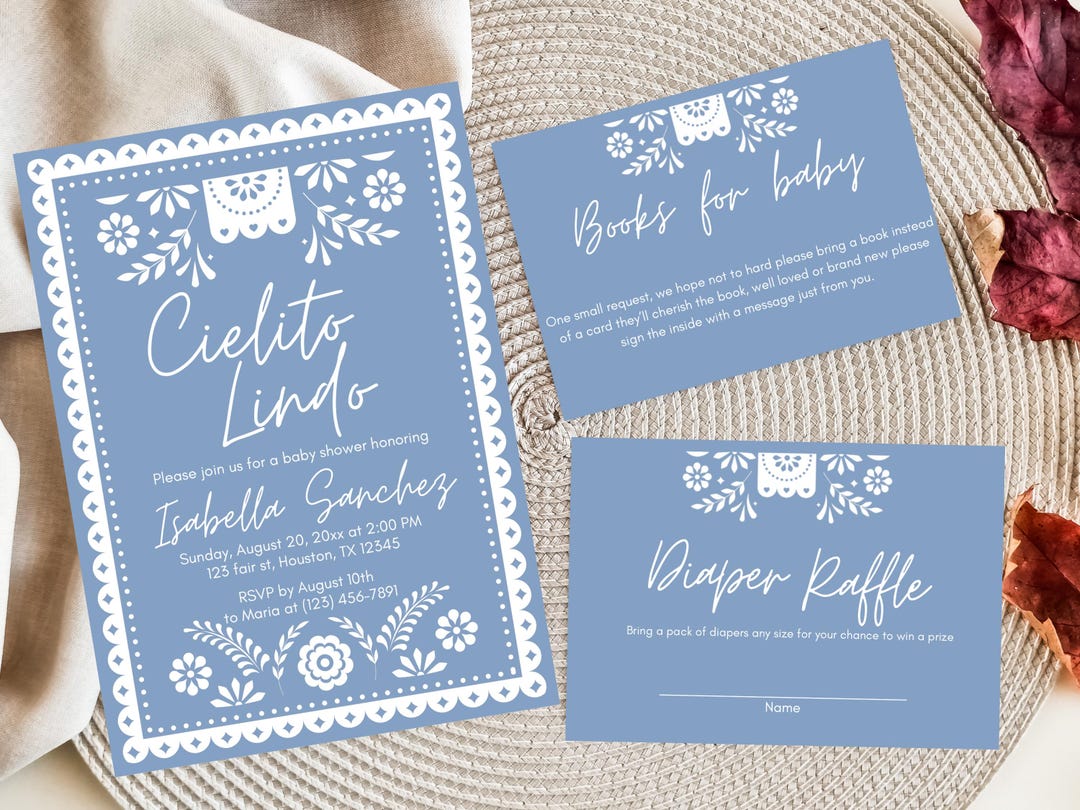 Dusty Blue Cielito Lindo Invitation Bundle | Mexican Baby Shower ...