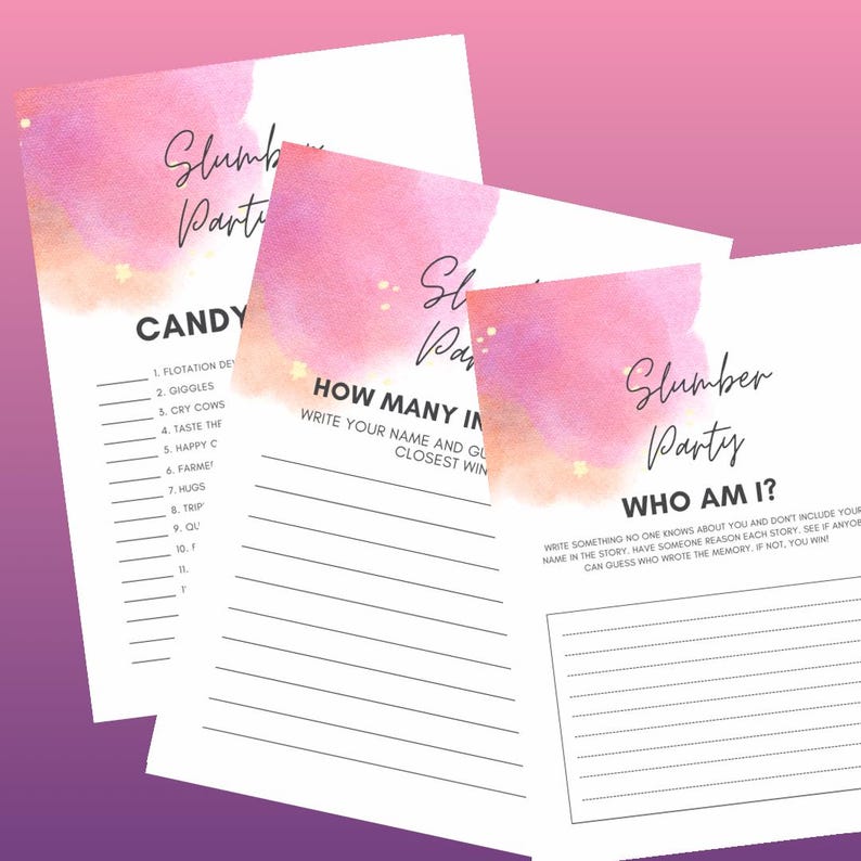 Slumber Party Games, Printable Slumber Party Games, Girls Sleep Over ...