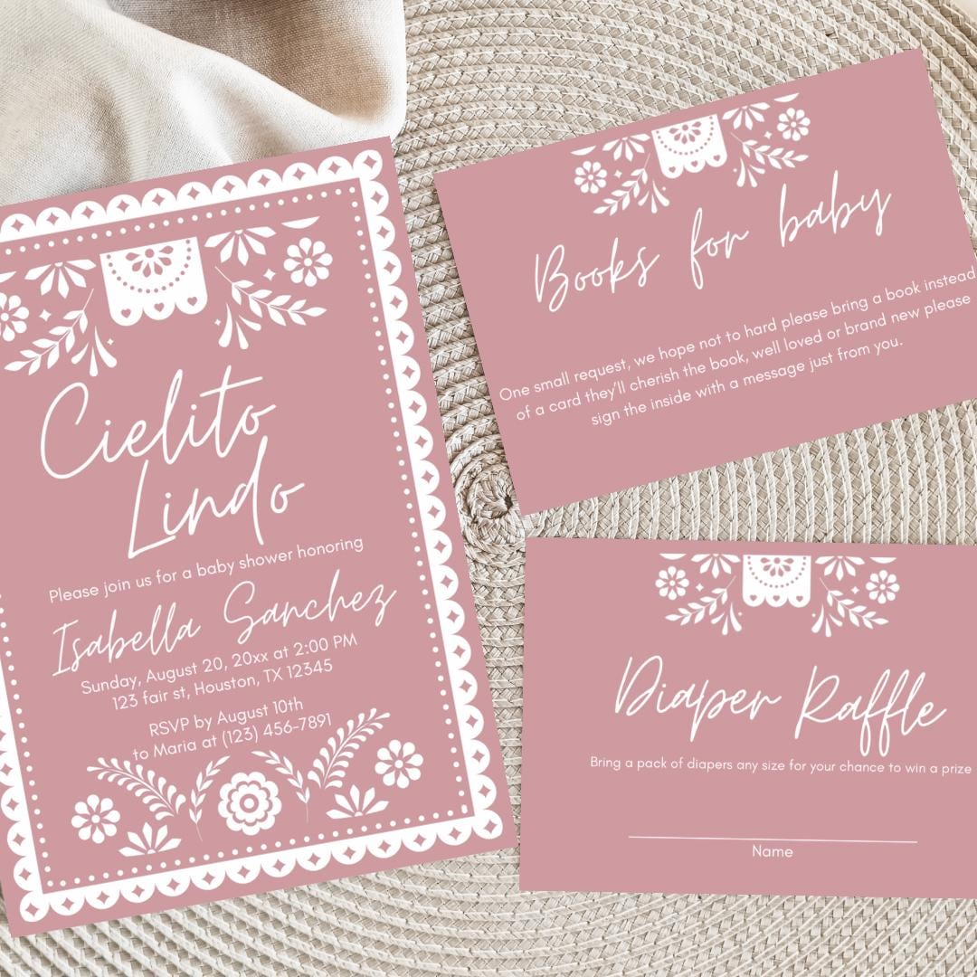 Pink Cielito Lindo Invitation Bundle | Mexican Baby Shower | Papel ...