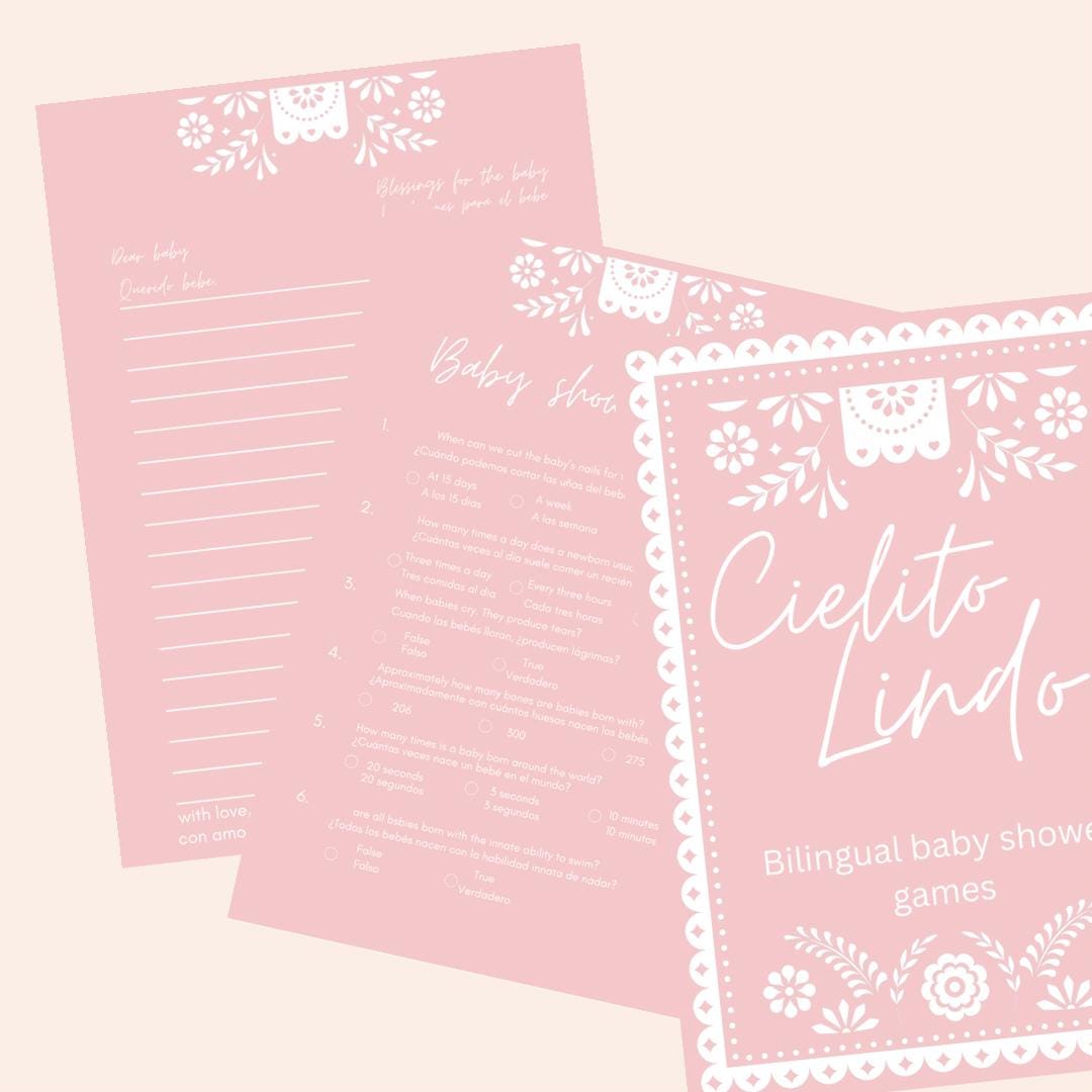 Blush Pink Cielito Lindo Bilingual Baby Shower Games Template | Mexican ...