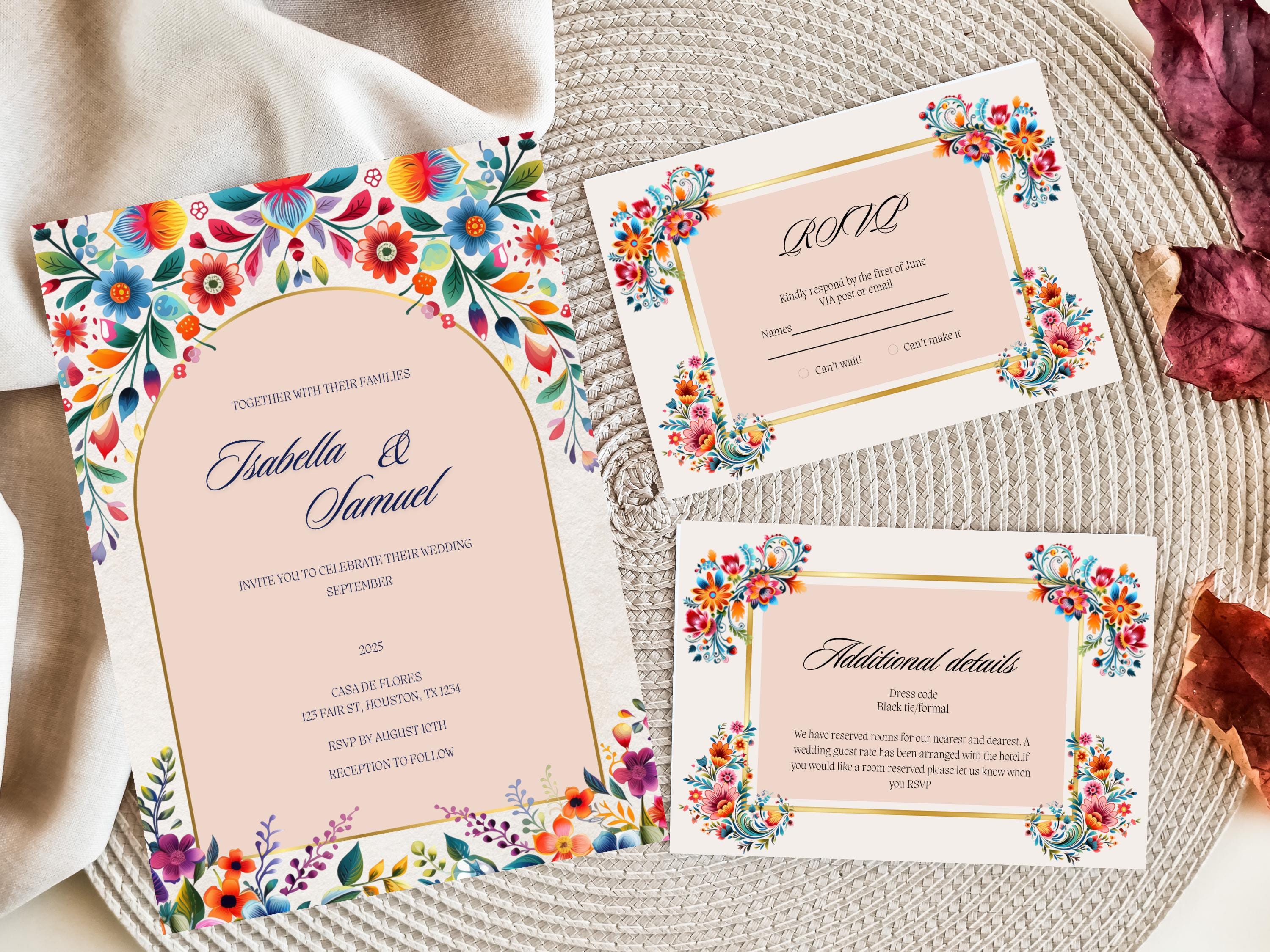 Mexican Wedding Invitation Bundle, Mexican Floral Invitation ...