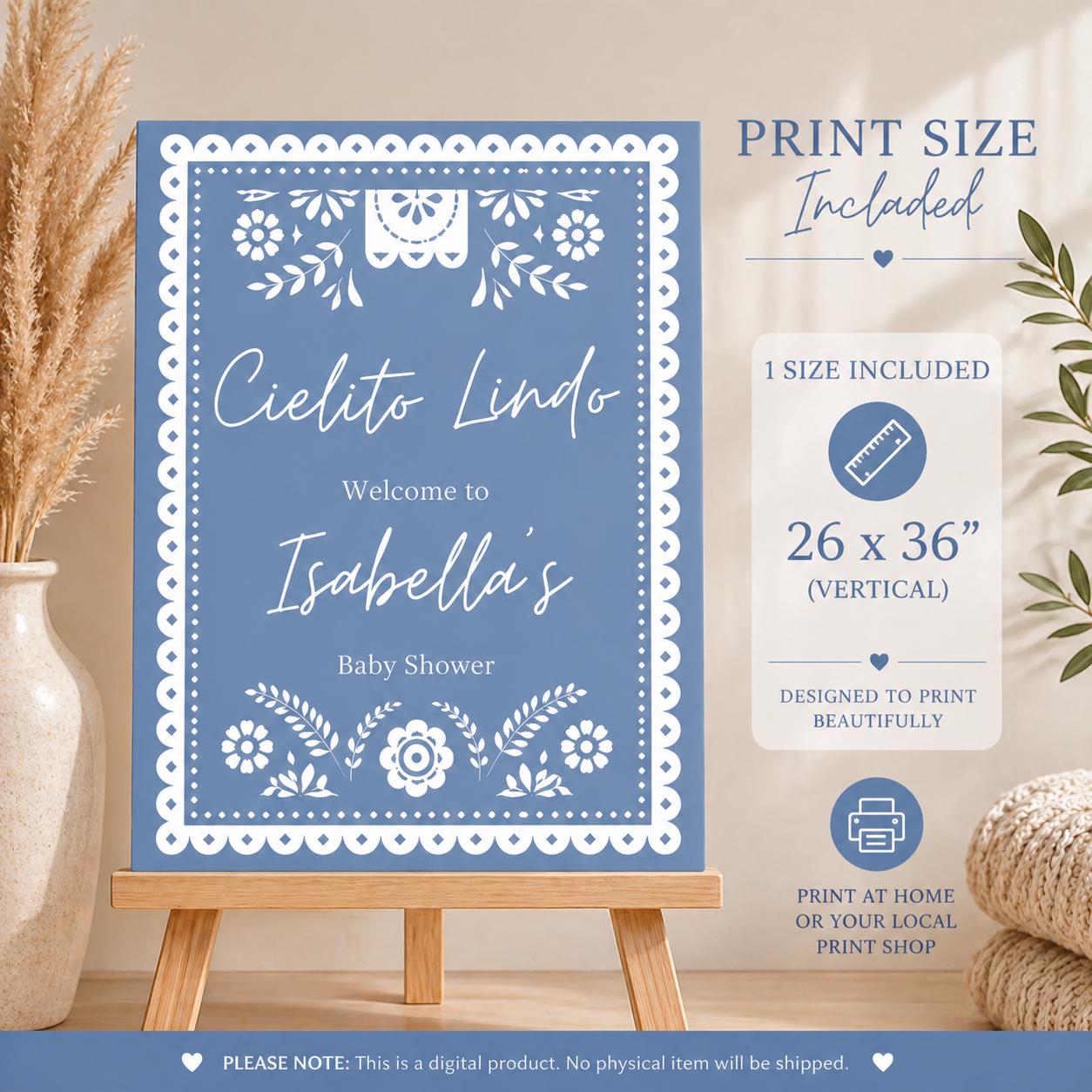 Dusty Blue Cielito Lindo Welcome Sign, Editable Baby Shower Sign ...