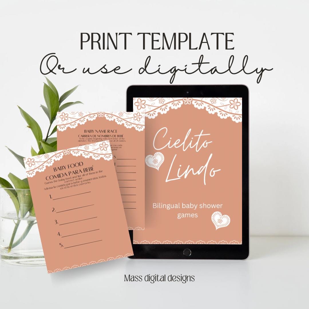 Cielito Lindo Bilingual Baby Shower Games | Spanish English Printable ...