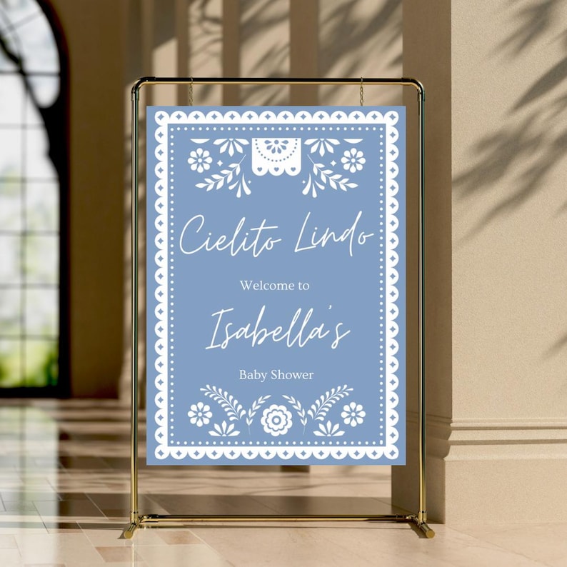 Dusty Blue Cielito Lindo Baby Shower Welcome Sign (canva Template) - Etsy