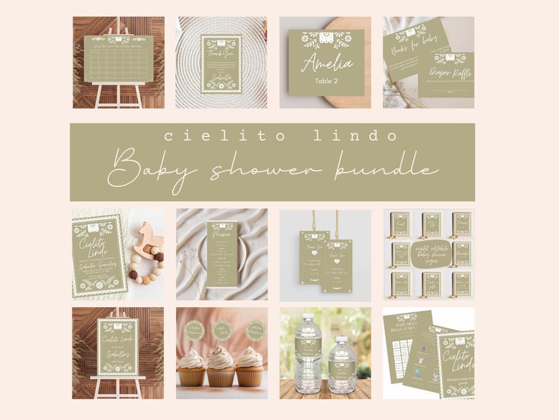Sage Green Cielito Lindo Baby Shower Decor Bundle Talavera Bundle Papel ...