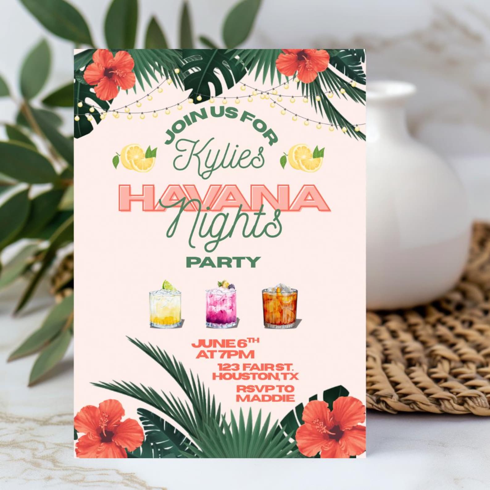 Havana Nights Invitation: Tropical Birthday Party, Editable Canva ...