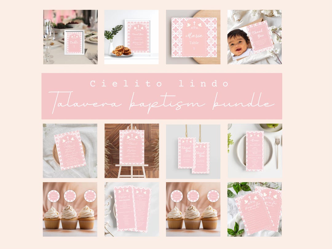 Pink Cielito Lindo Baptism Invitation Bundle: Mexican Theme (editable ...