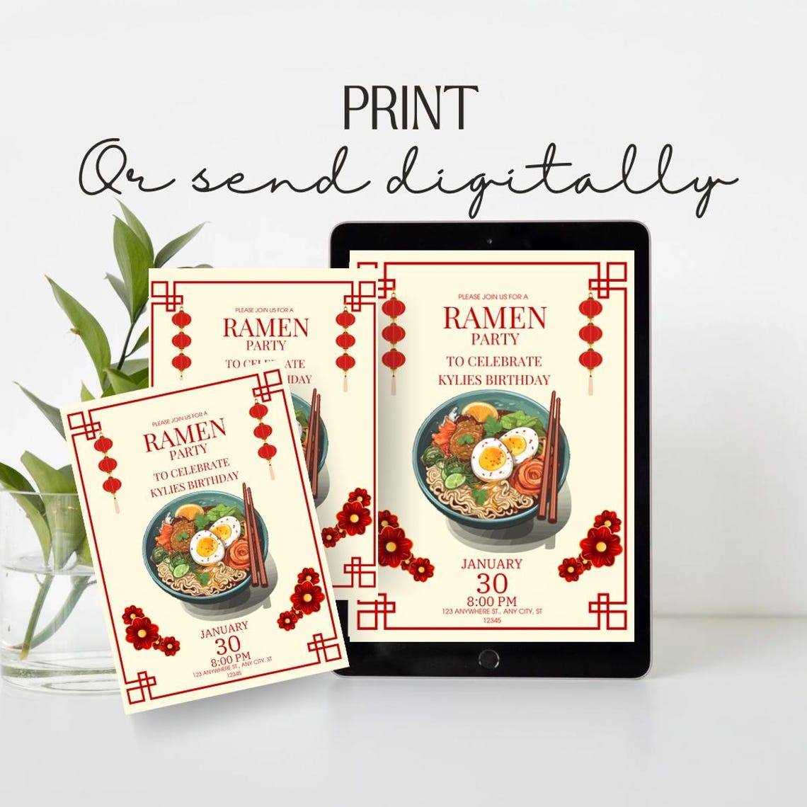 Ramen Birthday Invitation: Editable Canva Template (5x7 In, Digital ...