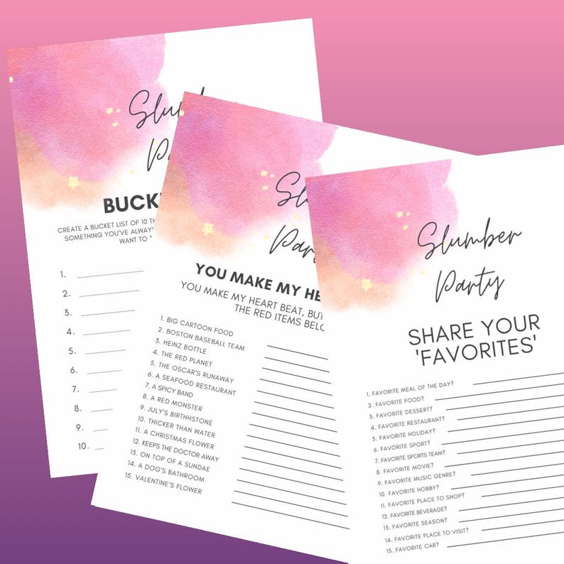 Slumber Party Games, Printable Slumber Party Games, Girls Sleep Over ...