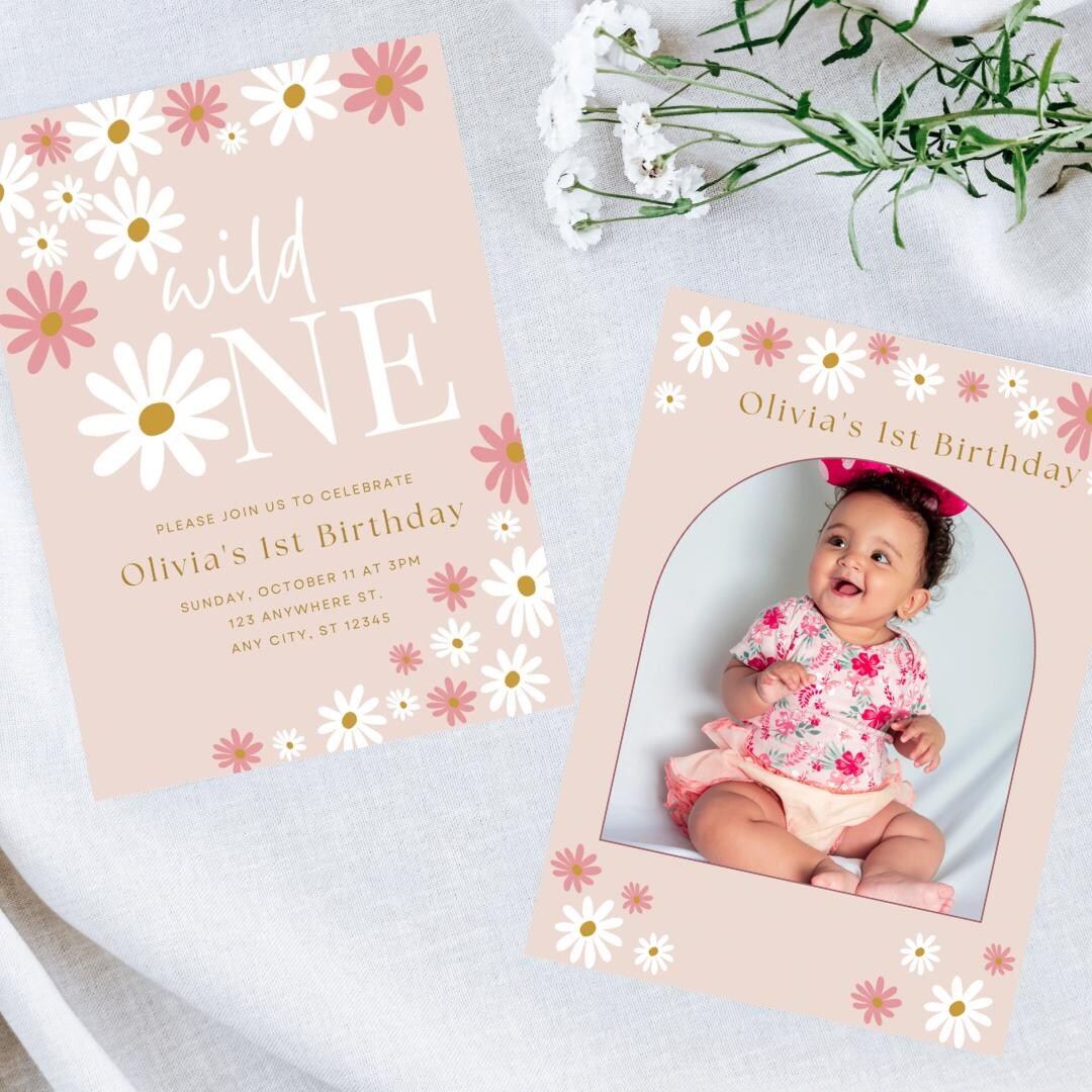 Daisy First Birthday Invitation Template Daisy Wild One Birthday ...