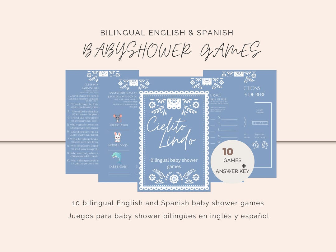 Dusty Blue Cielito Lindo Baby Shower Games, Bilingual Baby Shower Games ...