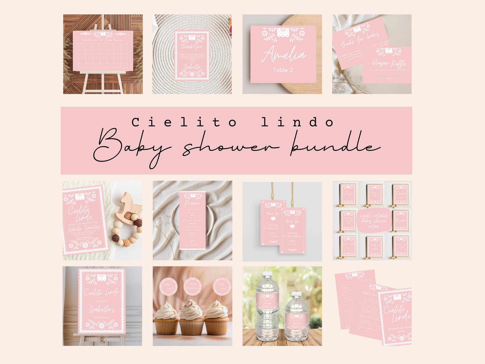 Blush Pink Cielito Lindo Baby Shower Decor Bundle, Mexican Baby Shower ...