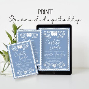 Dusty Blue Cielito Lindo Baby Shower Invitation: Papel Picado (editable ...