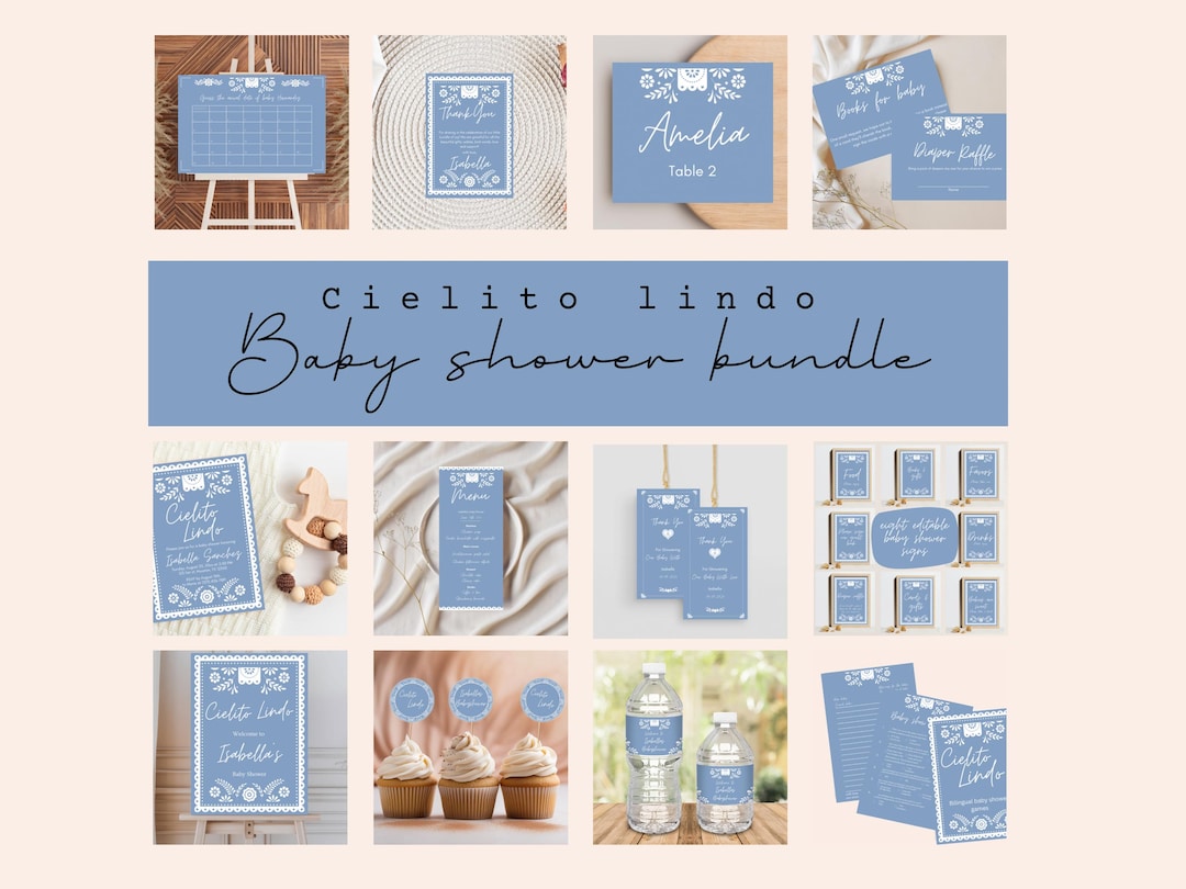 Dusty Blue Cielito Lindo Baby Shower Decor Bundle (canva Template) - Etsy