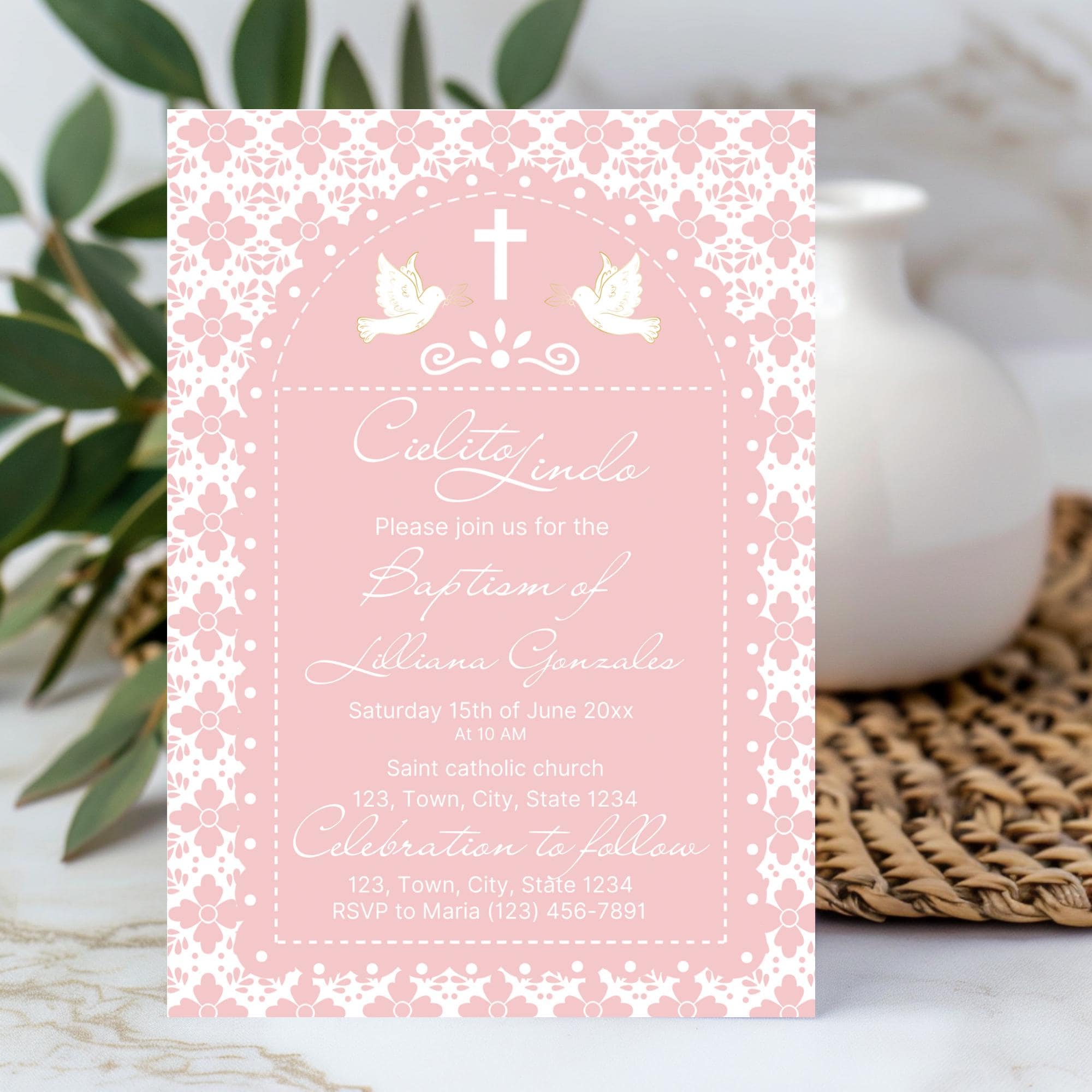 Cielito Lindo Bautizo Invitation,pink Talavera Invitation Bautizo,papel ...