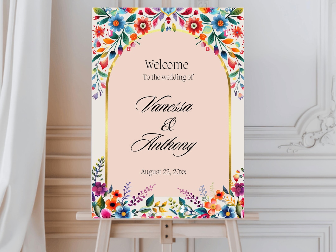 Mexican Floral Wedding Welcome Sign: Editable Canva Template - Etsy