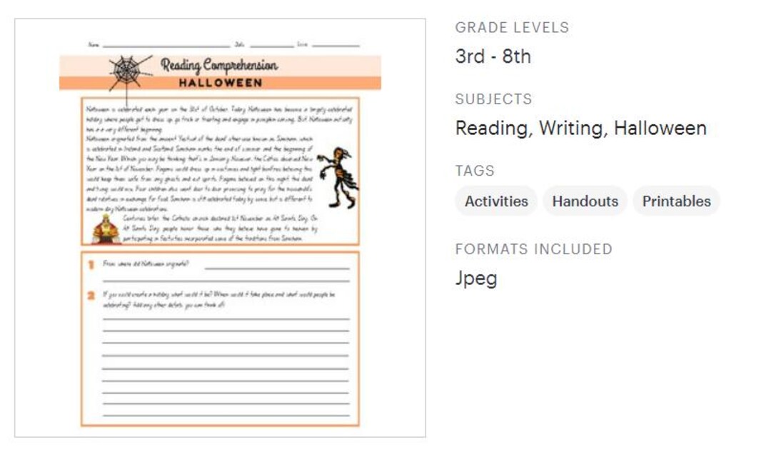 History of Halloween Reading Comprehension With a Create Your Own ...