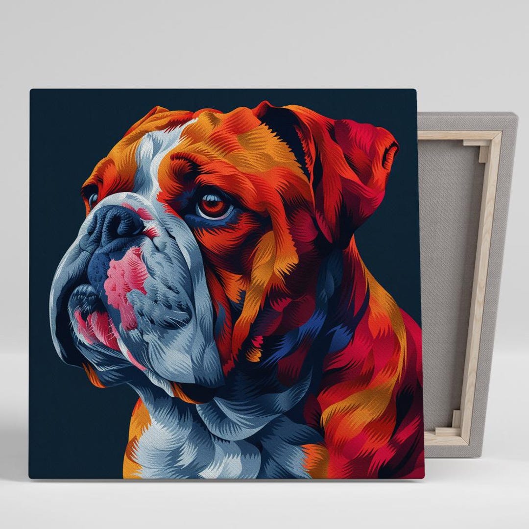 Bulldog Art, Canvas or Poster, Vibrant Canine Portrait, Modern ...