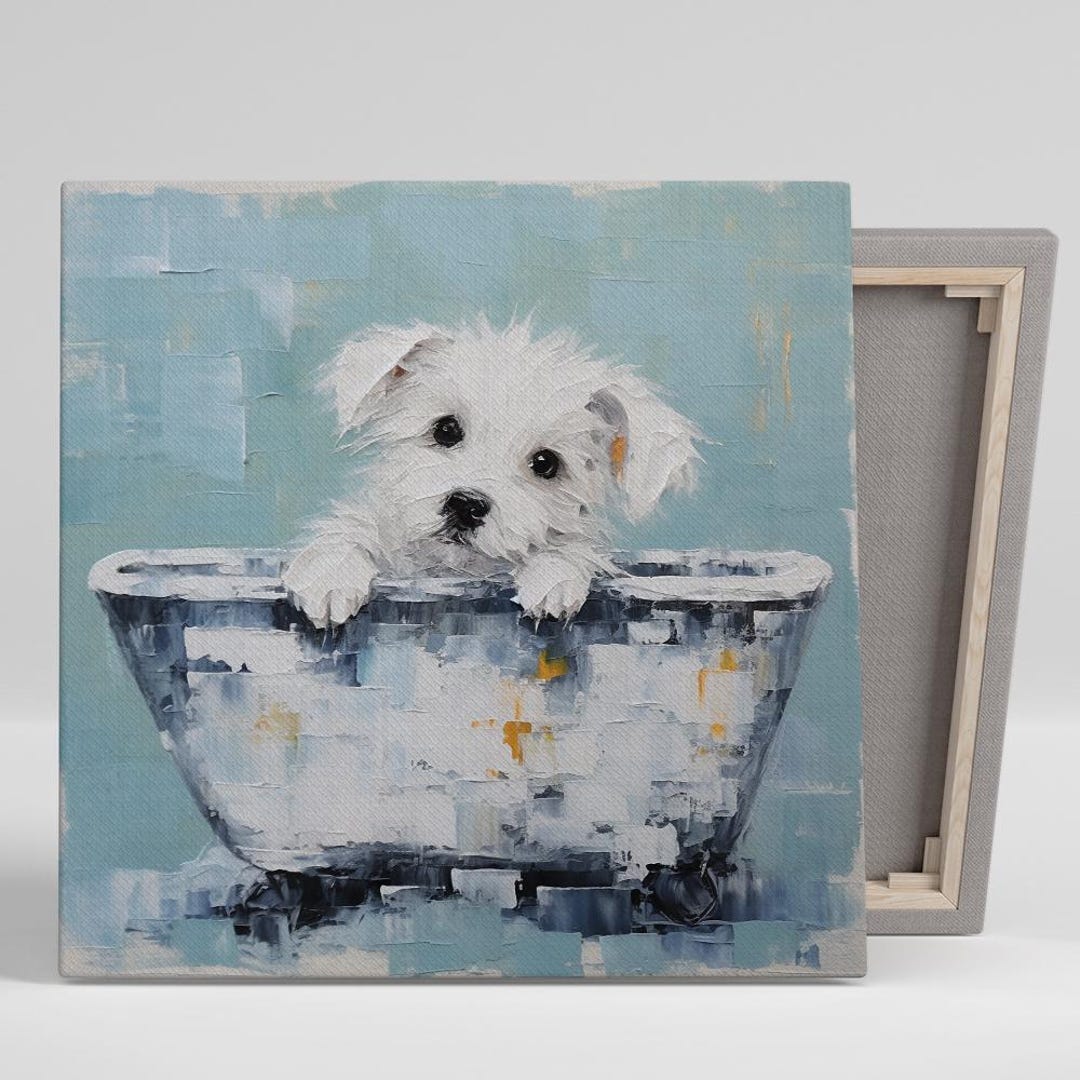 Maltese Wall Art, Canvas or Poster, Animal Contemporary Decor, Bathtub ...