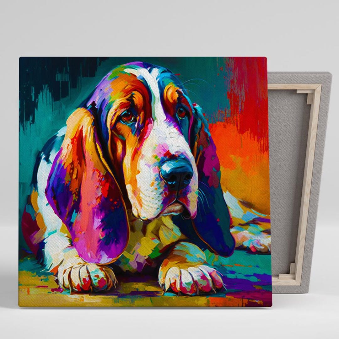 Basset Hound Wall Art, Canvas or Poster, Vibrant Animal Decor, Living ...