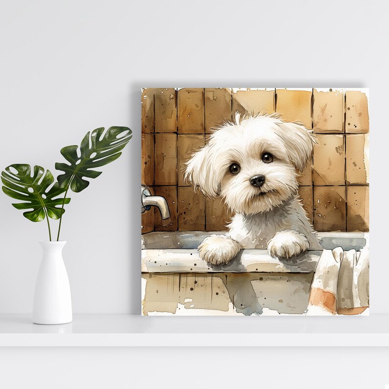 Maltese Art, Canvas or Poster, Animal Contemporary Whimsical Decor ...