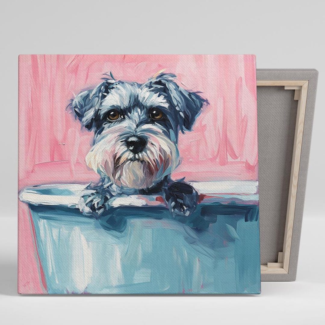 Miniature Schnauzer Art, Canvas or Poster, Whimsical Scandinavian Decor ...