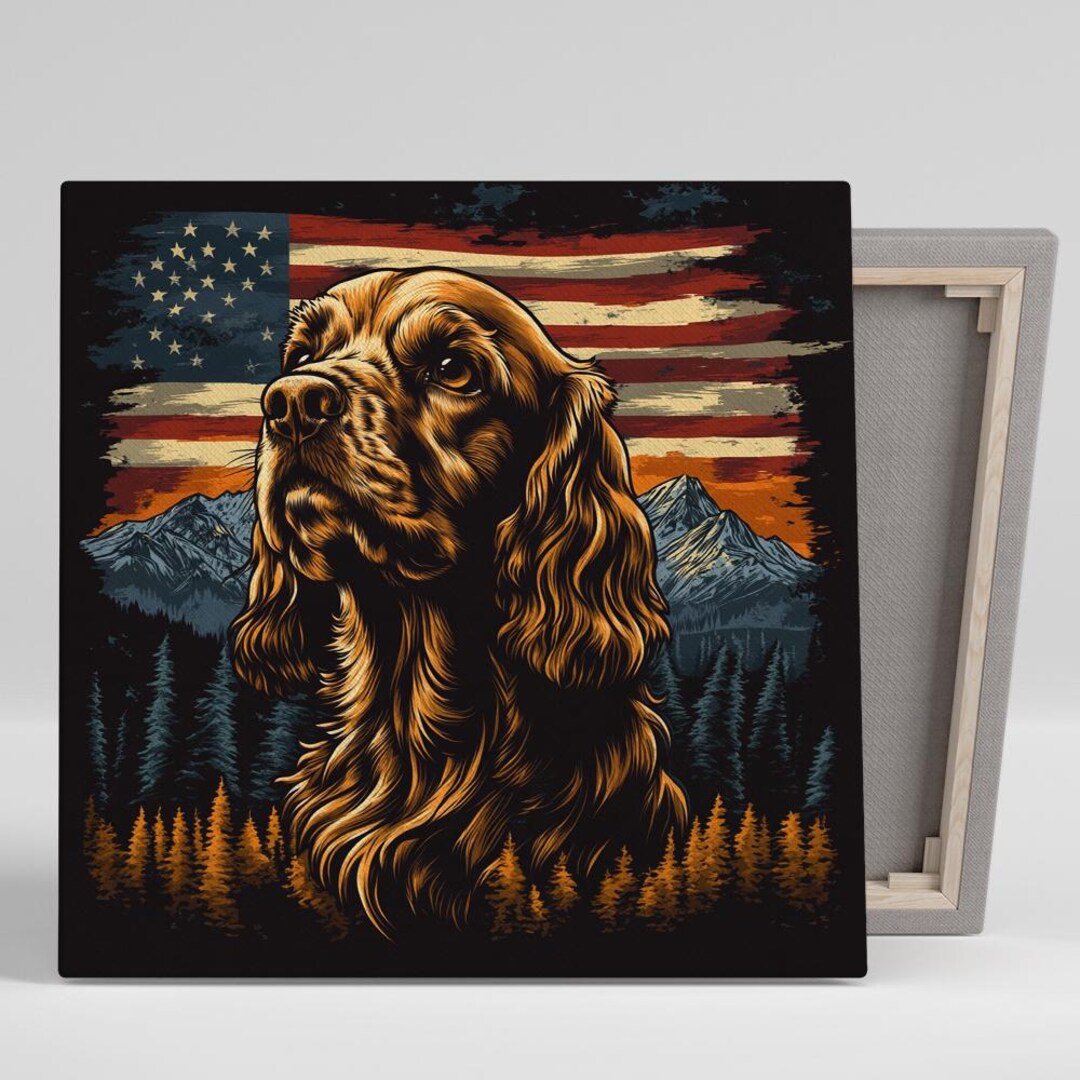 Cocker Spaniel Wall Art, Canvas or Poster, Patriotic Rustic Decor ...