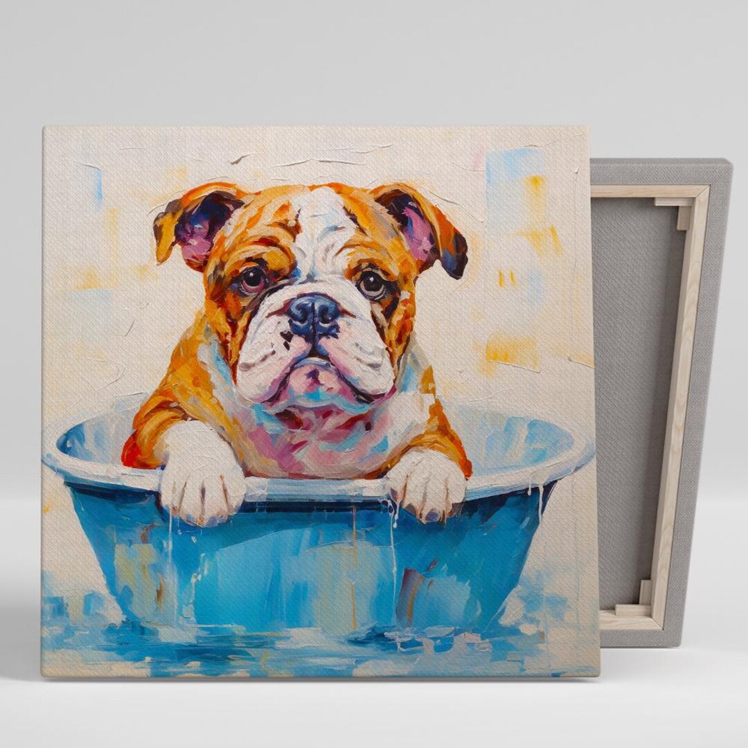 Bulldog Art, Canvas or Poster, Contemporary Impressionist Decor, Living ...