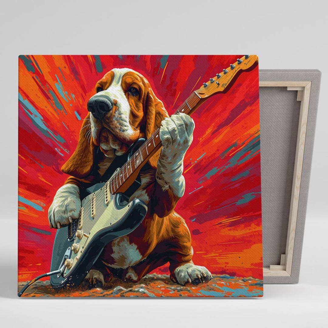 Basset Hound Rock Star Wall Art, Canvas or Poster, Pop Art Bohemian ...
