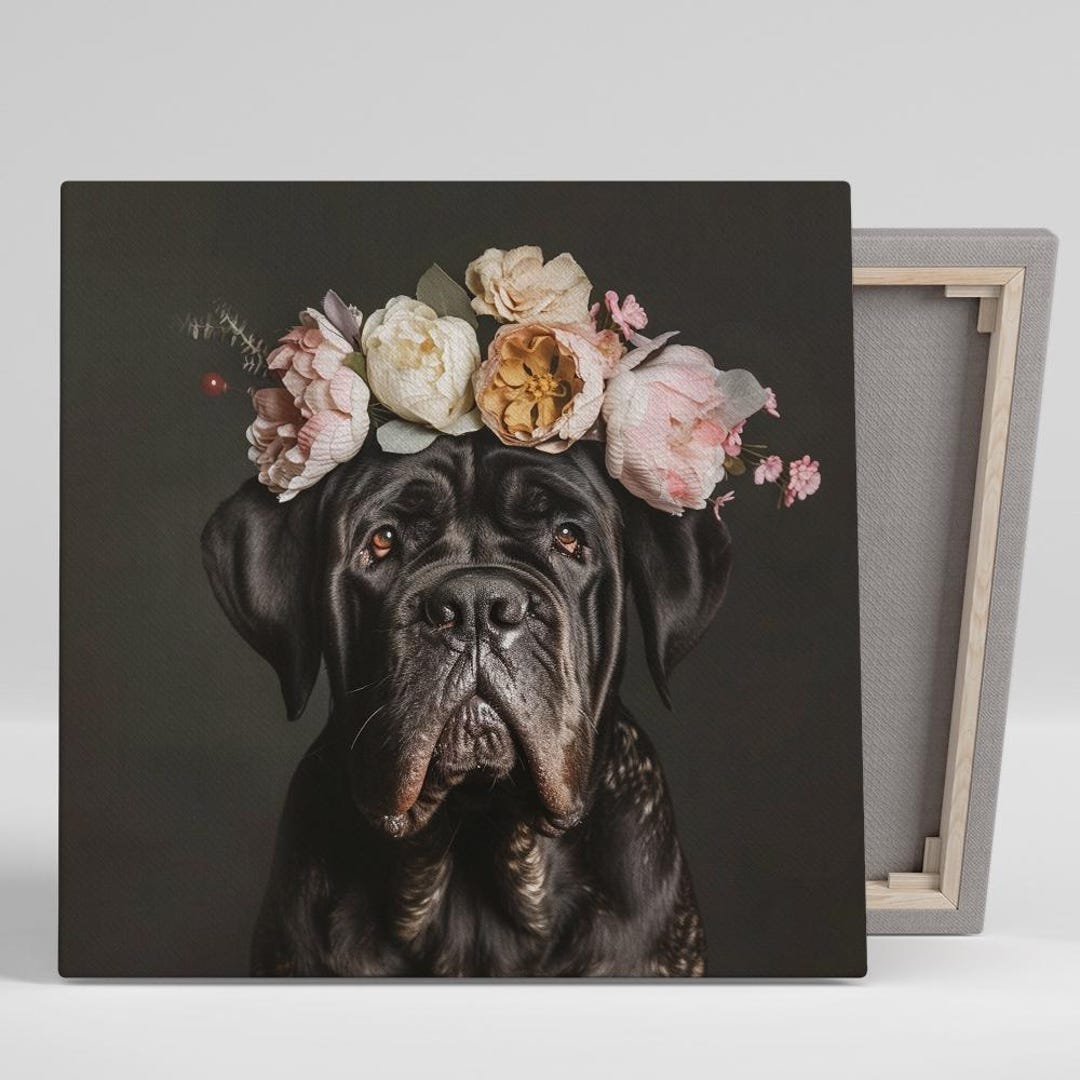 Cane Corso Art, Canvas or Poster, Whimsical Rustic Decor, Floral Crown ...
