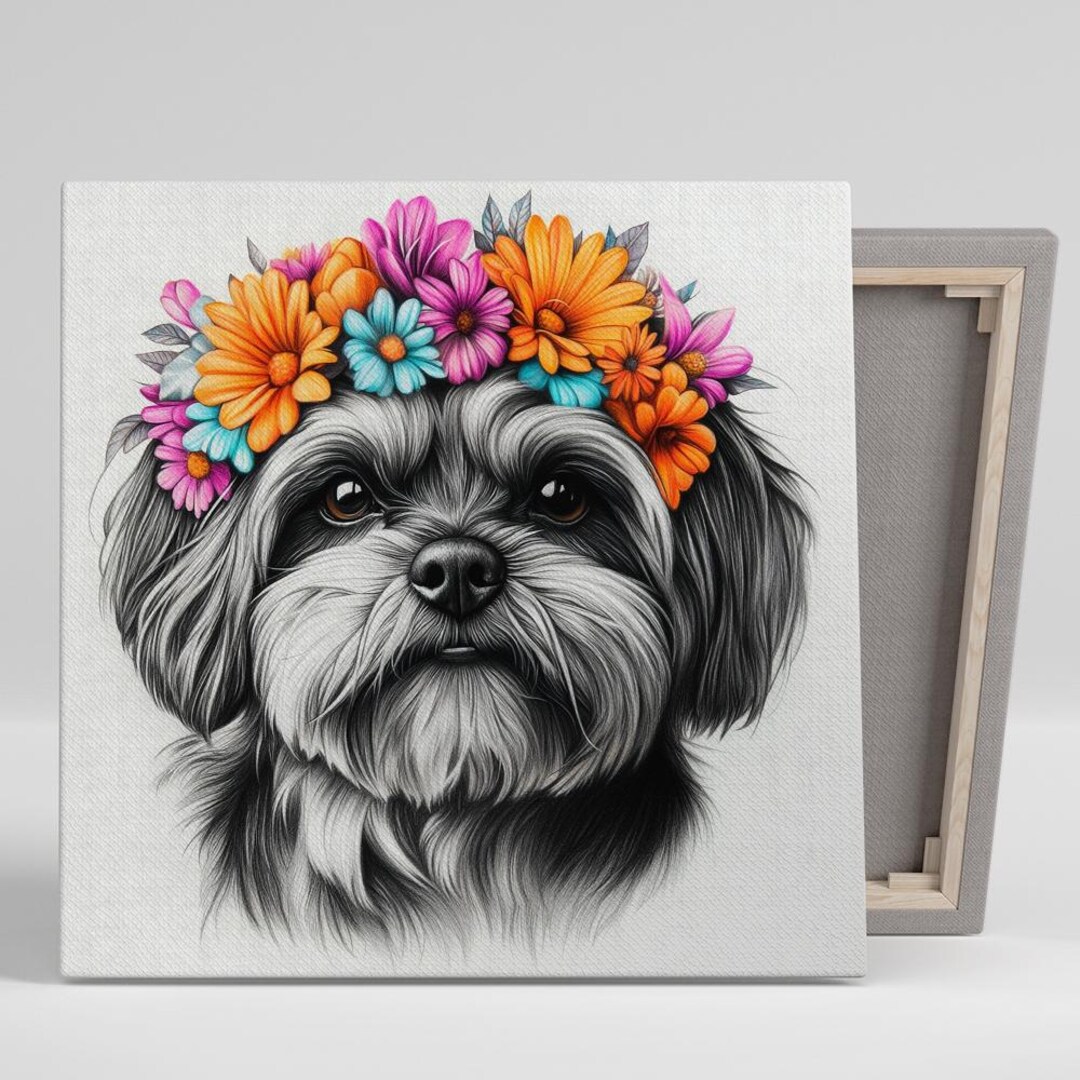 Shih Tzu Art, Canvas or Poster, Animal Whimsical Decor, Living Room ...