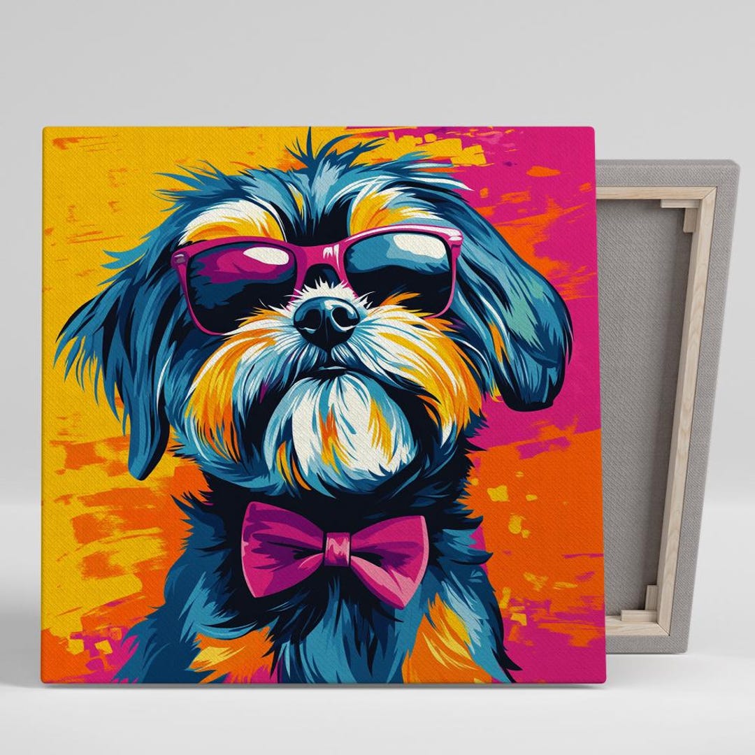 Shih Tzu Wall Art, Canvas or Poster, Pop Art Whimsical Decor, Colorful ...