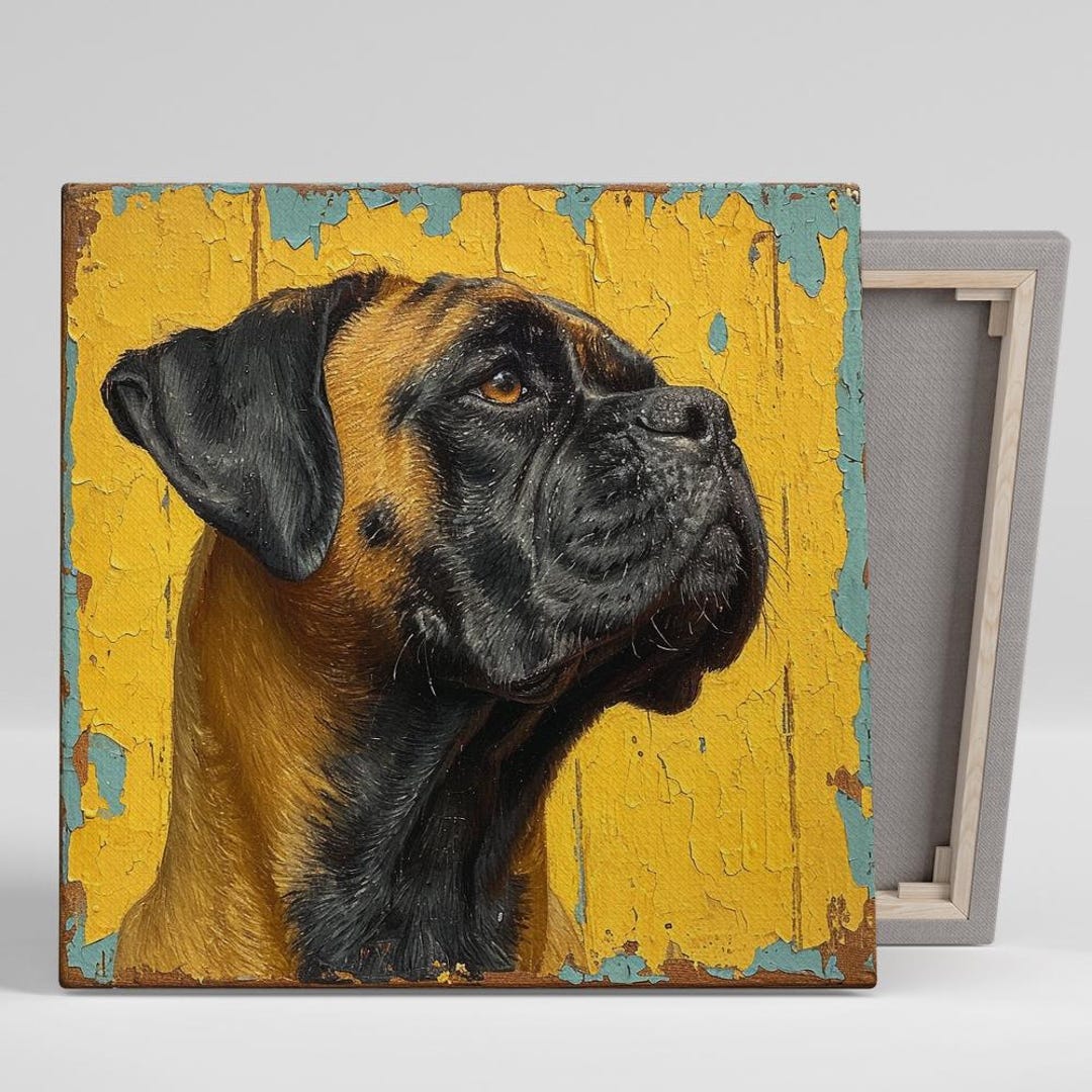 Boxer Dog Art, Canvas or Poster, Rustic Vintage Decor, Living Room ...