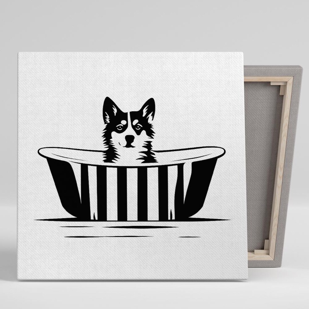 Corgi Bath Time Art, Canvas or Poster, Animal Whimsical Decor, Bathroom ...