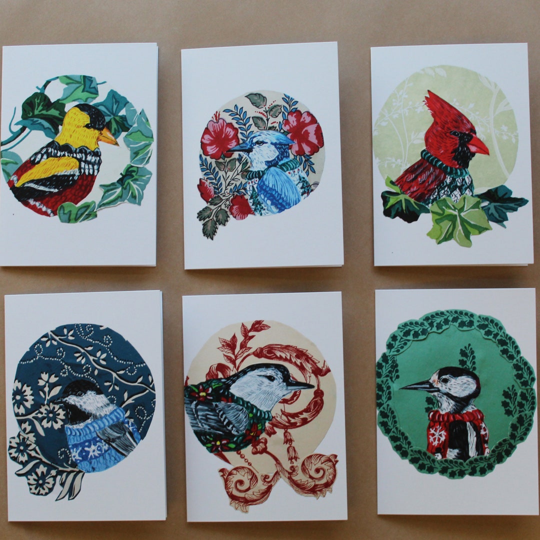Set of 6 "birds in Sweaters" Winter Greeting Cards - Etsy