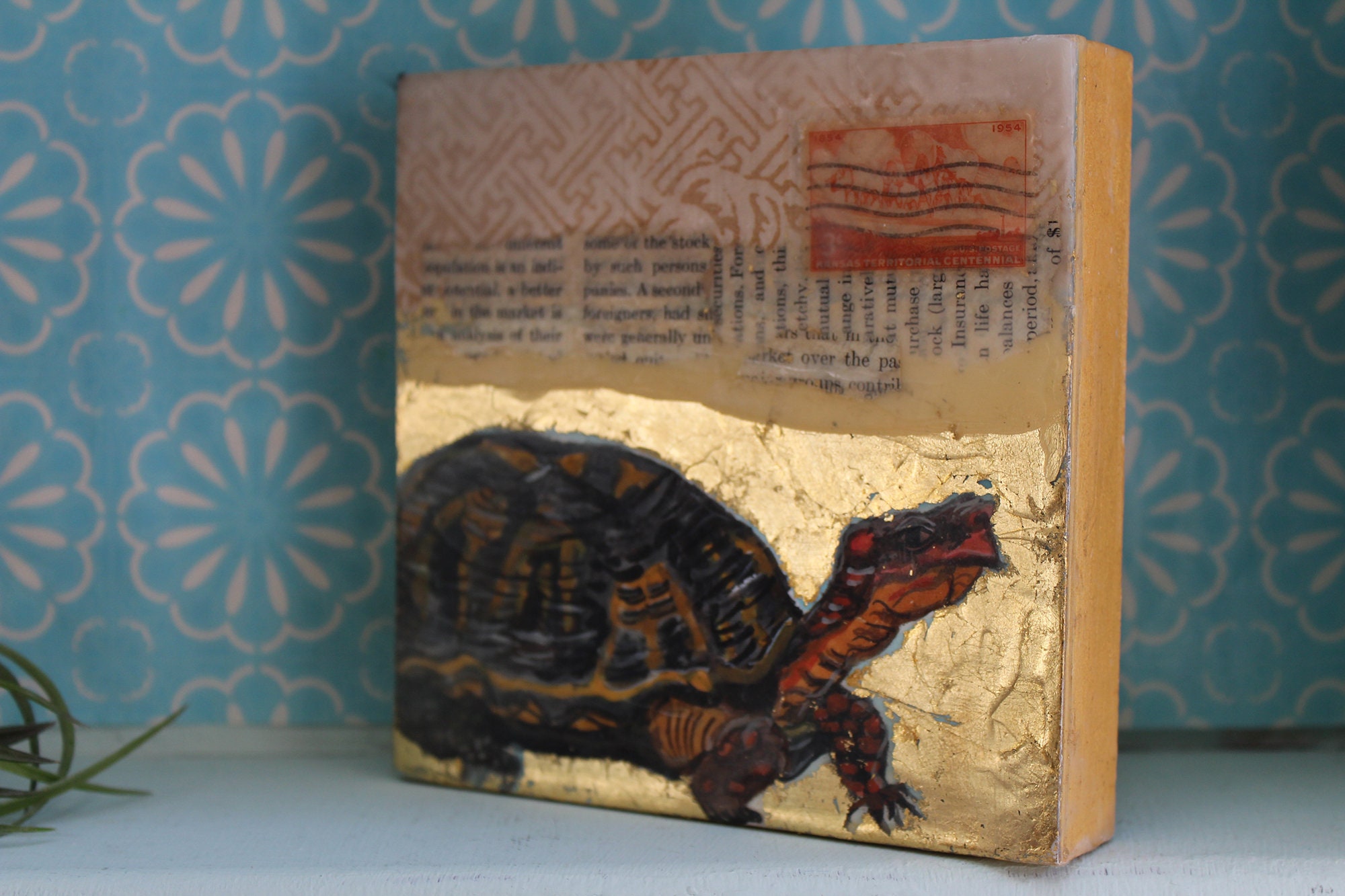 Box Turtle Mixed Media Encaustic Painting - Etsy UK